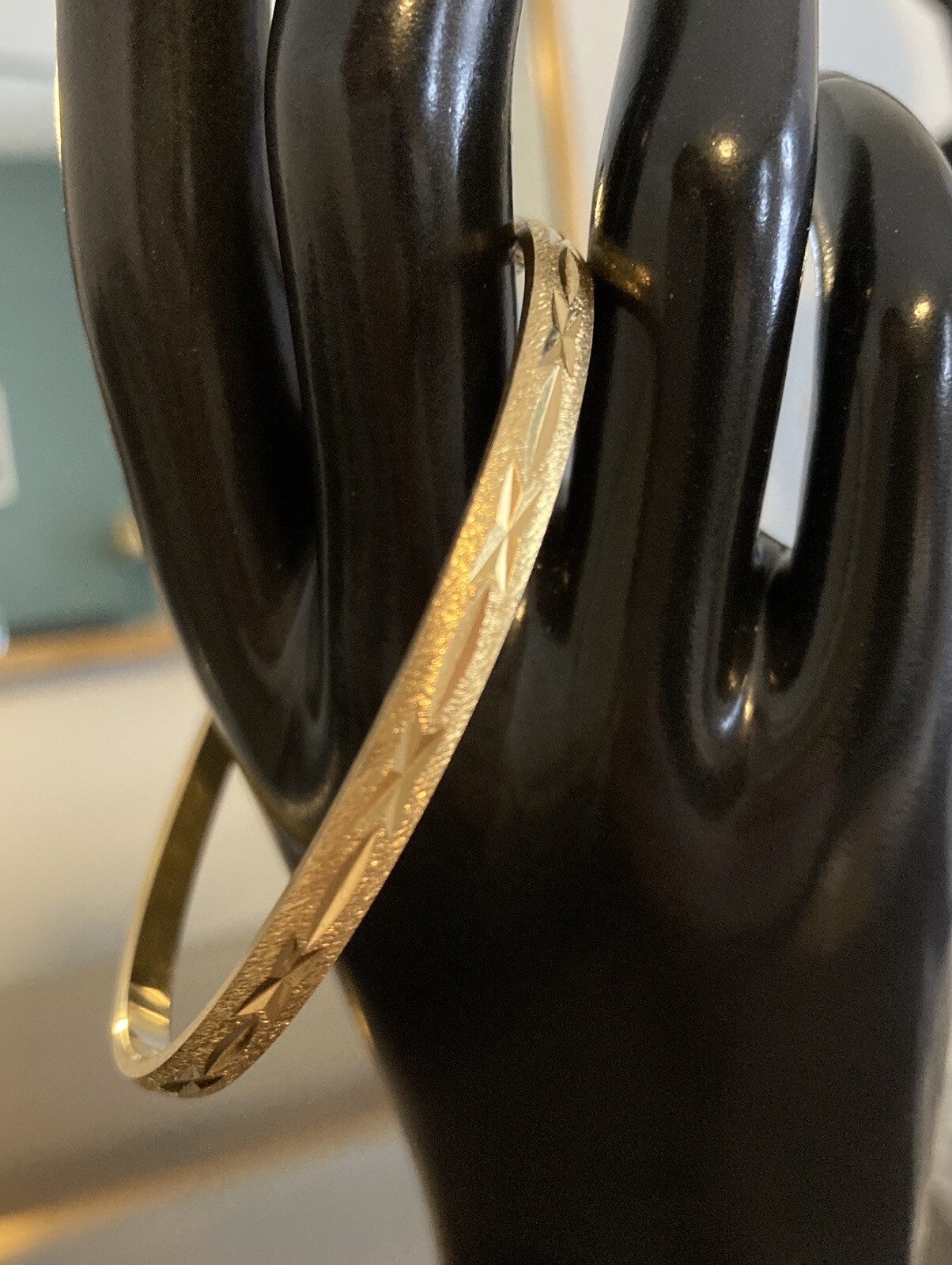 Vintage Trifari Etched Star Bangle Gold-toned Bracelet - Gem