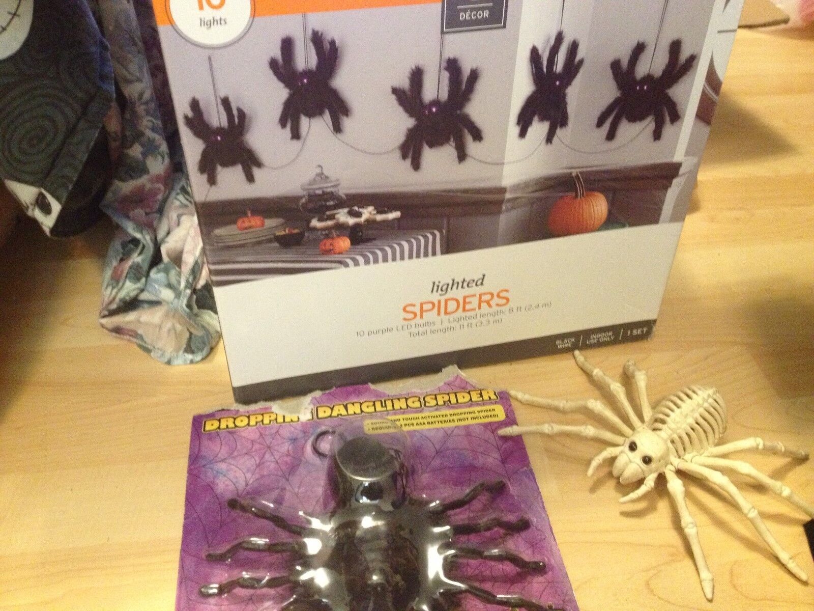 LOT ANIMATED DROPPING SPIDER SKELETON FUZZY LIGHT STRAND SPIDERS DECOR ...