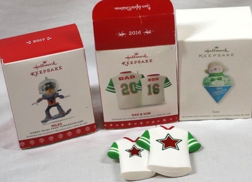 Halllmark Ornaments LOT DISNEY MILES of Tomrrowland, Dad & Son Snowman ...