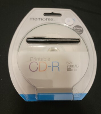 Memorex Printable CD-R 52x 700MB 80 Minute 10-Pack White Sealed with ...
