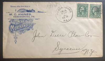 1914 Reversburg PA USA Advertising Cover to Syracuse NY Haines ...
