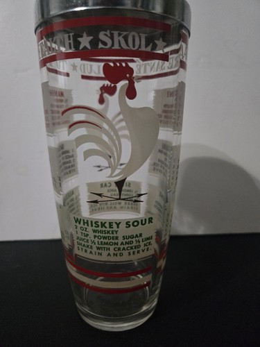 Vintage Glass Rooster Chicken Wire Cocktail Martini Drink Bar Shaker ...