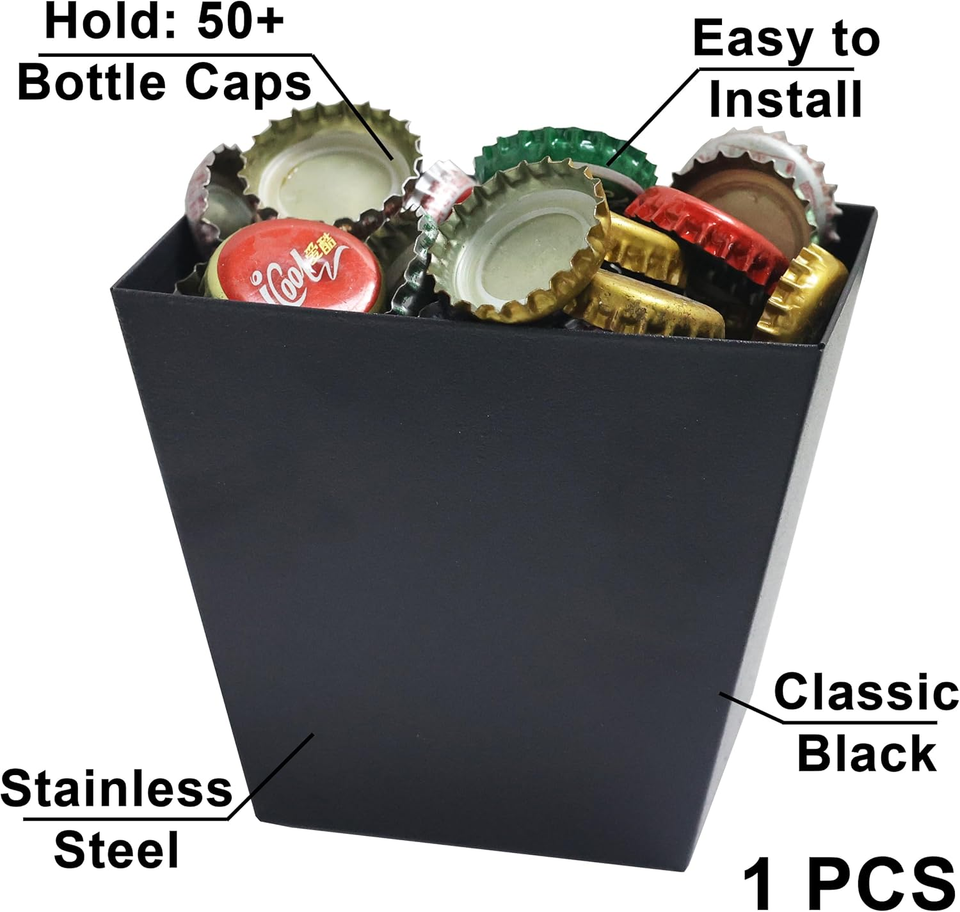 Black Bottle Cap Catcher Wall Mounted, Stainless Steel Beer Cap Bucket ...