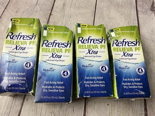 Lot Of 4 Refresh Relieva PF Xtra Lubricant Eye Drops, 0.33 Fl Oz Exp 04 ...