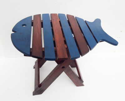 Folding Rustic Fish Table Blue & Dark Wood Shabby chic Folding Fish ...