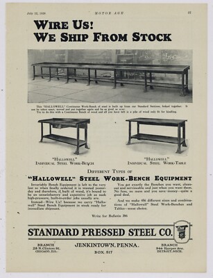 1928 Standard Pressed Steel Ad: Steel Work Benches for Auto Shops ...