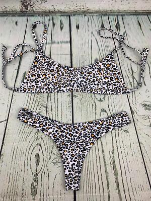 Womens Sexy Bikini Swimsuit Leopard Print Thong Low Cut Swimwear Set ...