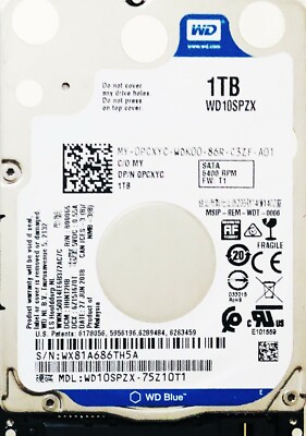 Western Digital WD10SPZX-75Z10T1 HHNT2HB JUN 2018 WX81A 1TB SATA 2.5 ...