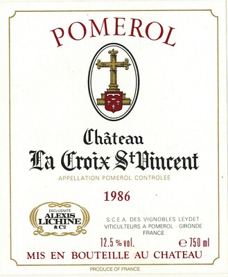 Ancienne Etiquette de vin-Bordeaux-Pomerol(1986)-Château La Croix St ...