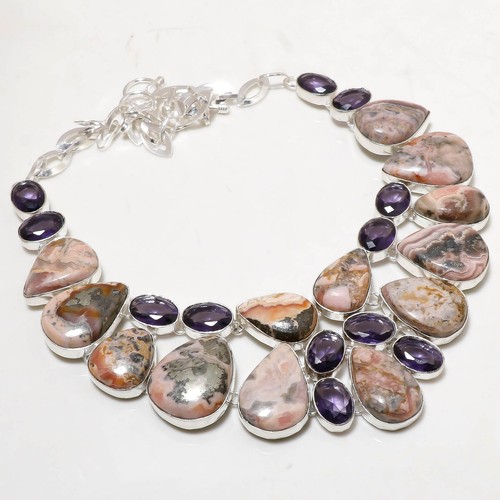 Rhodochrosit afrikanischer Amethyst Edelstein Halskette handgefertigter ...