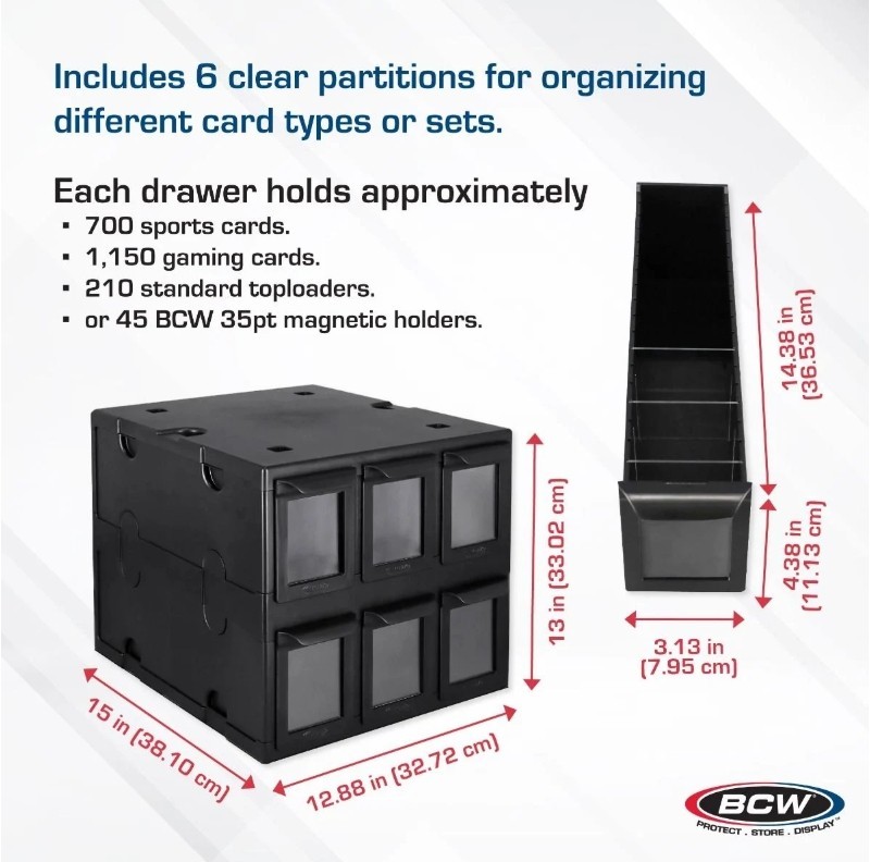BCW 6 Drawer Collectable Card Catalog - Black Acid Free Plastic Storage ...