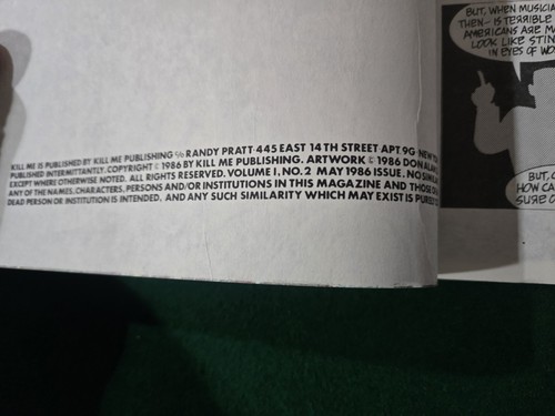 KILL ME Issue #2 1986 Independent Comic NYC Rock Band Randy Pratt Rare! Don Alan | eBay