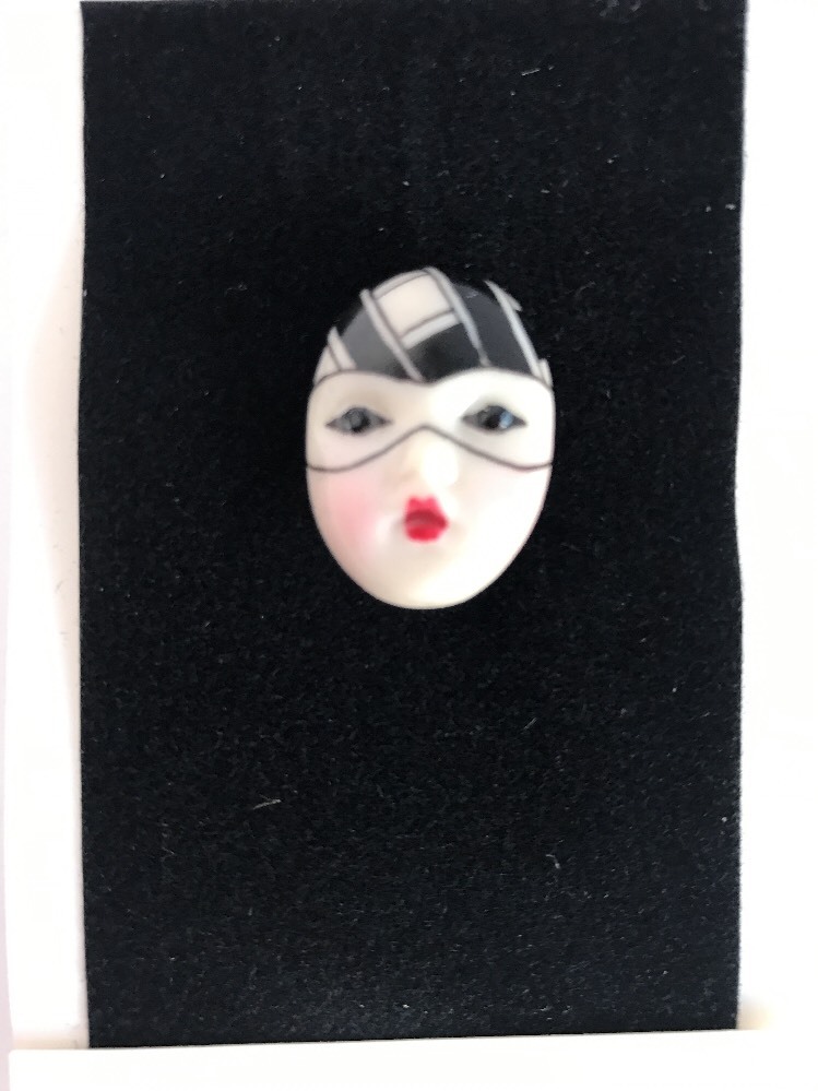 "Roxy " Adagio Mask Face Pin Hand-Painted Porcelain Swarovski Crystal ...