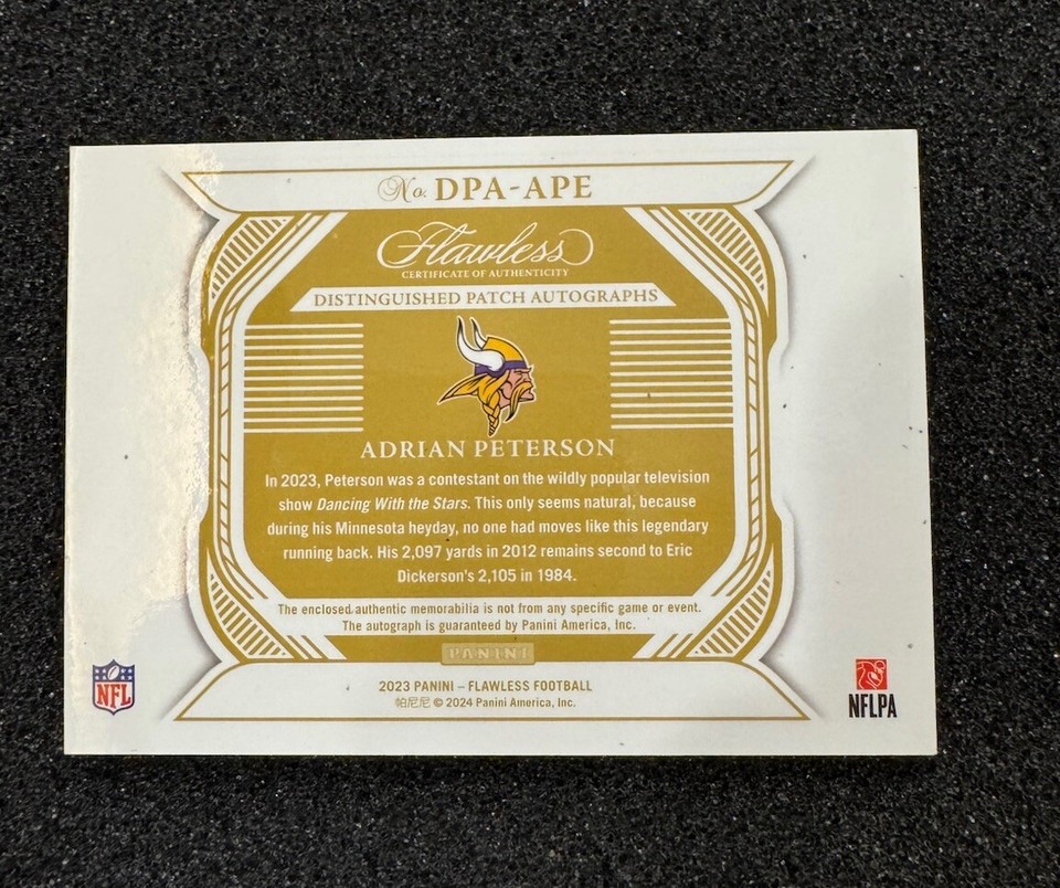 2023 Flawless Adrian Peterson PATCH AUTO /25 🔥 Vikings HOF | eBay