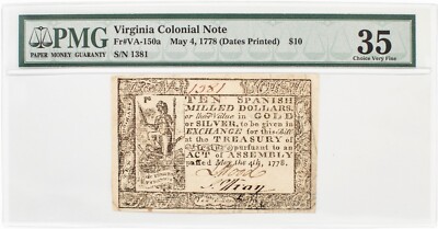 Fr. VA-150a, $10 Virginia Colonial Currency, July 17, 1775, PMG 35 | eBay