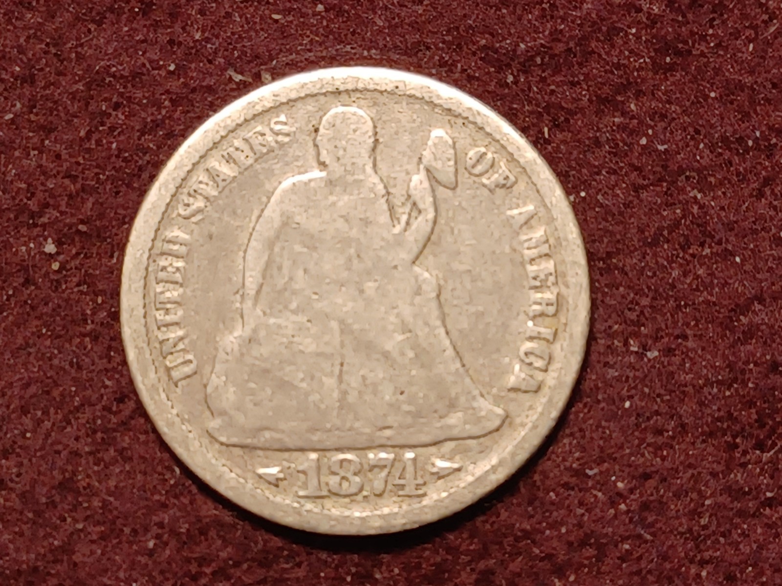 SILVER 1874 10c Seated Liberty Dime No Capped Bust Barber Mercury ...