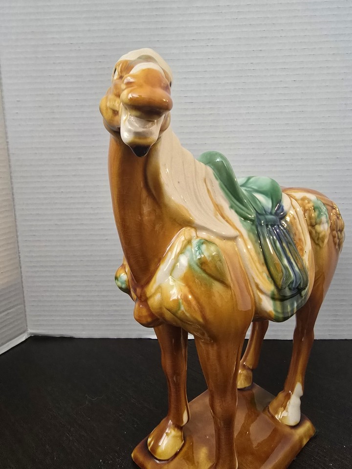 VINTAGE TANG DYNASTY WAR HORSE FIGURINE GLAZED CERAMIC CHINA STATUE | eBay