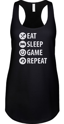 Eat Sleep Game Repeat Video Gamer Geek Console PC Desktop Player Ladies ...