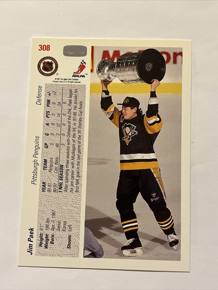 1991-92 Upper Deck Penguins Hockey Card #308 Jim Paek Rookie NHL | eBay
