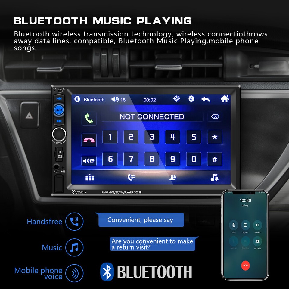 2DIN 7'' Car Radio Stereo MirrorLink Bluetooth USB/TF/AUX/Remote ...