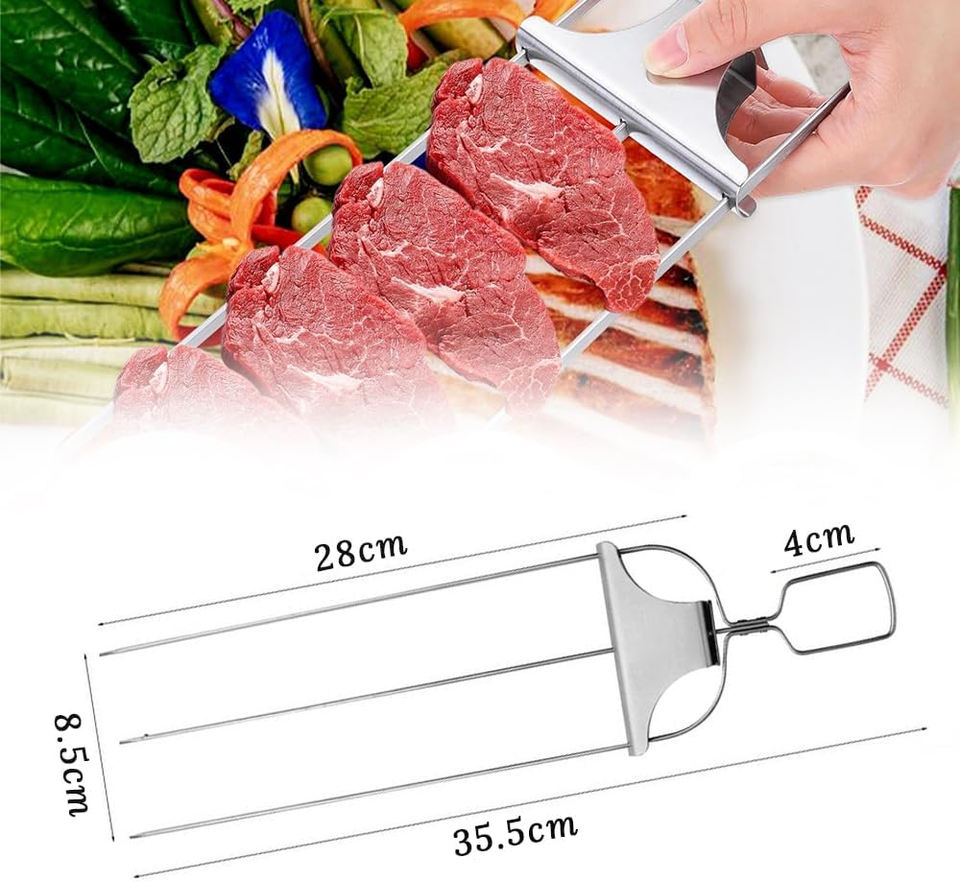 4-Pack Metal Kebab Skewers with Push Rod, 3-Prong Stainless Steel Kebab ...