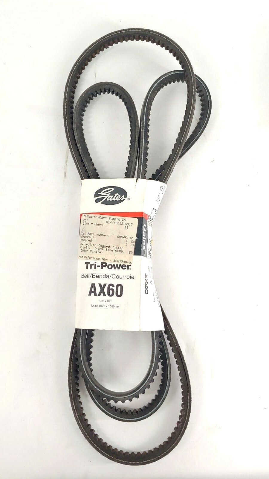 Gates Tri-Power AX60 V-Belt 1/2" X 62" Banda Courroie Cogged Rubber ...