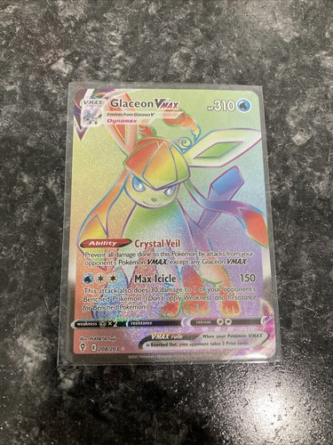 Pokemon Card Glaceon VMAX 208/203 Rainbow Full Art Secret Rare Evolving ...