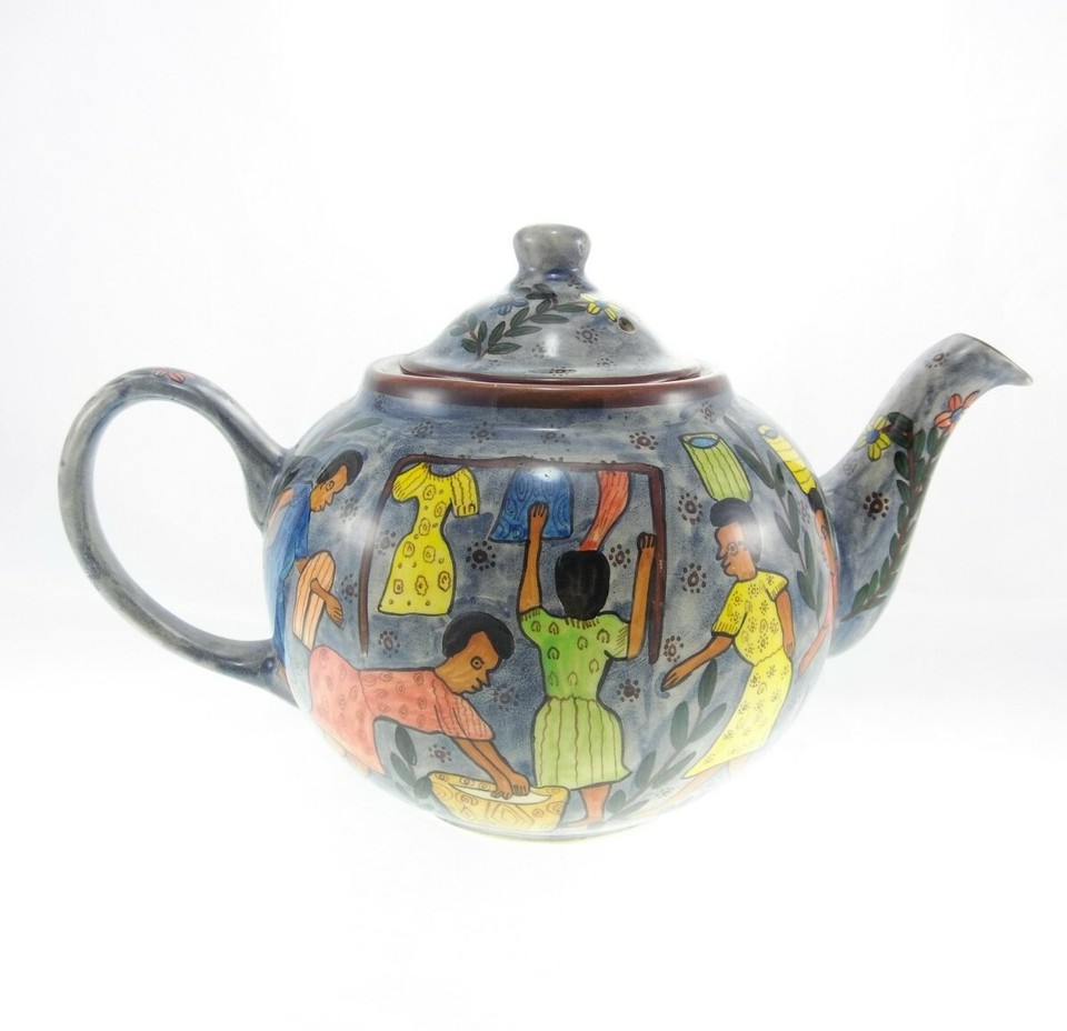 Zimbabwe Africa Vintage 1999 Hand-Painted Teapot African Village Folk ...