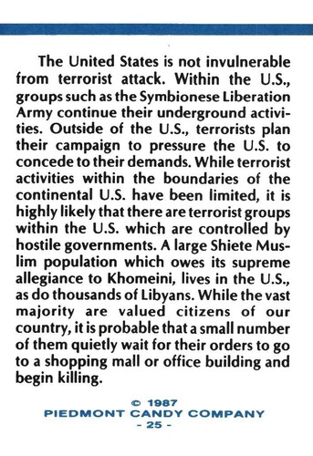#25 Target U.S.A., Terrorist Attack Trading Card 1987 | eBay