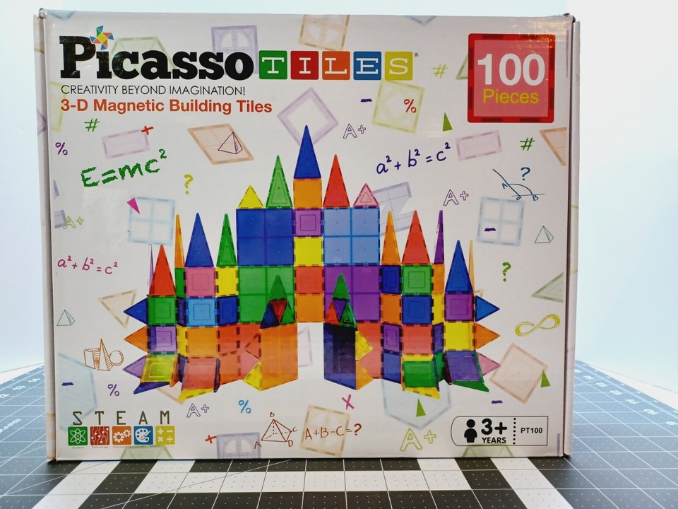 PicassoTiles 100 Piece Set 100pcs Magnet Building Tiles Magnetic 3D ...