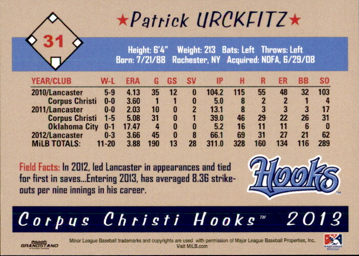 2013 Corpus Christi Hooks Grandstand 30 Patrick Urckfitz Rochester New ...