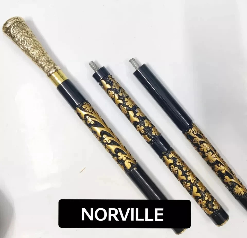 Rare Victorian Handcrafted Walking Stick Cane Golden Engraved Solid ...