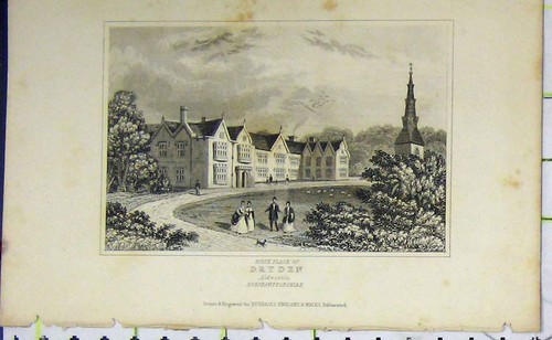 Original Old Antique Print C1850 View Birth Place Dryden Aldwinkle ...
