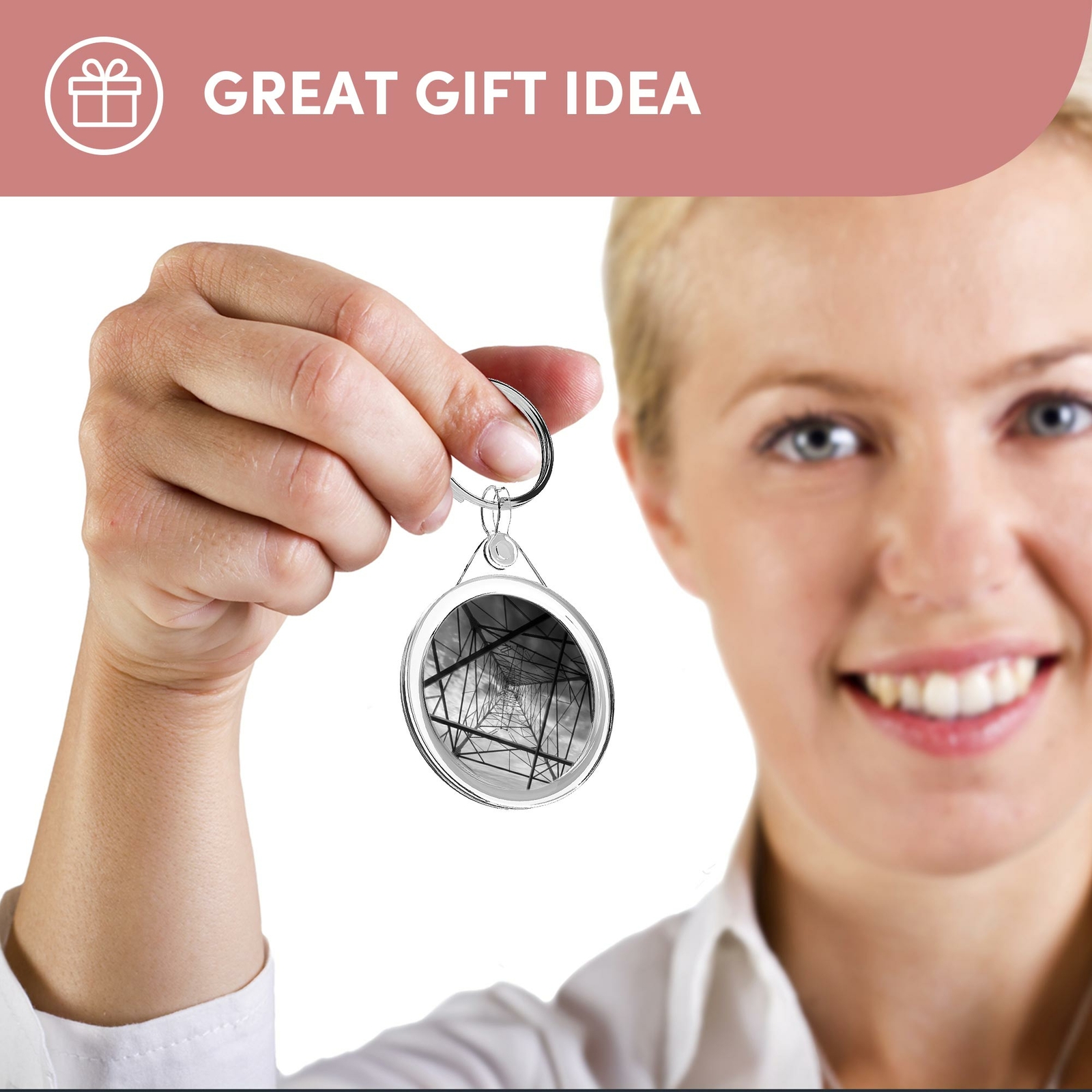 Keyring Circle - BW - Electricity Pylon Electric Grid Art #42009 ...