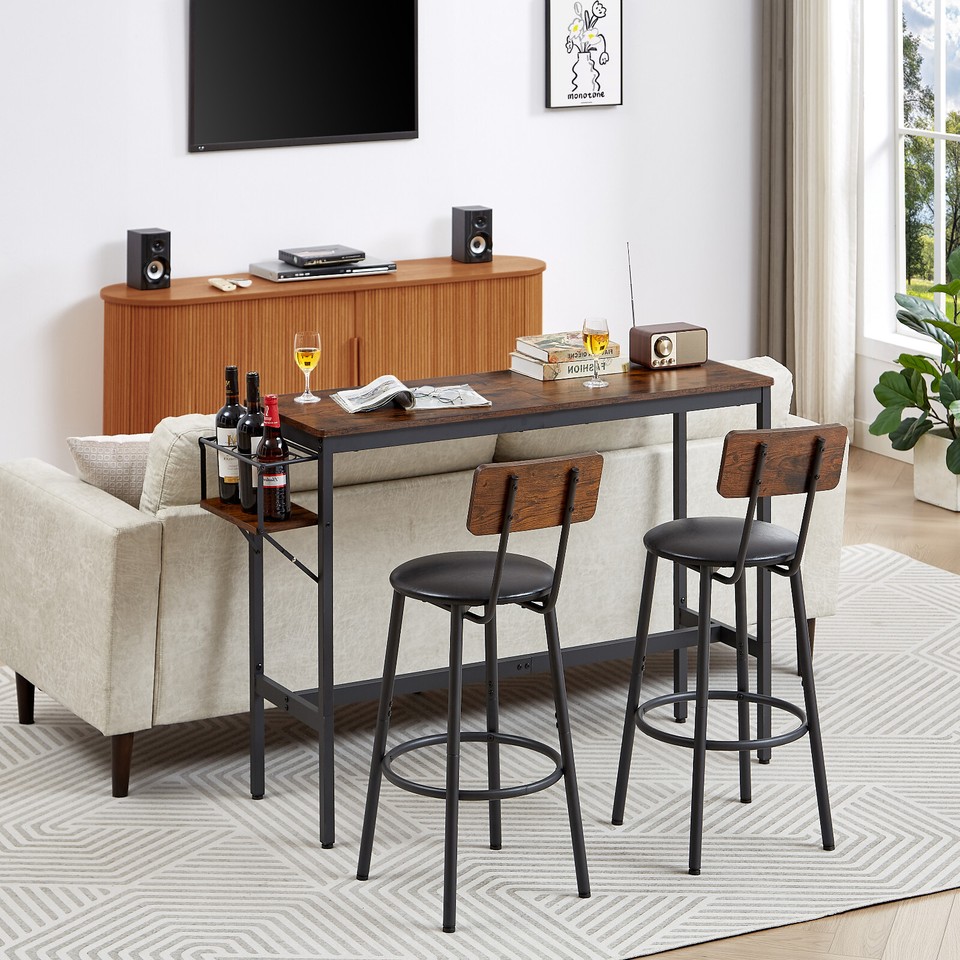 3PCS Bar Table Set Industrial Counter Height Dining & Pub Chairs W ...