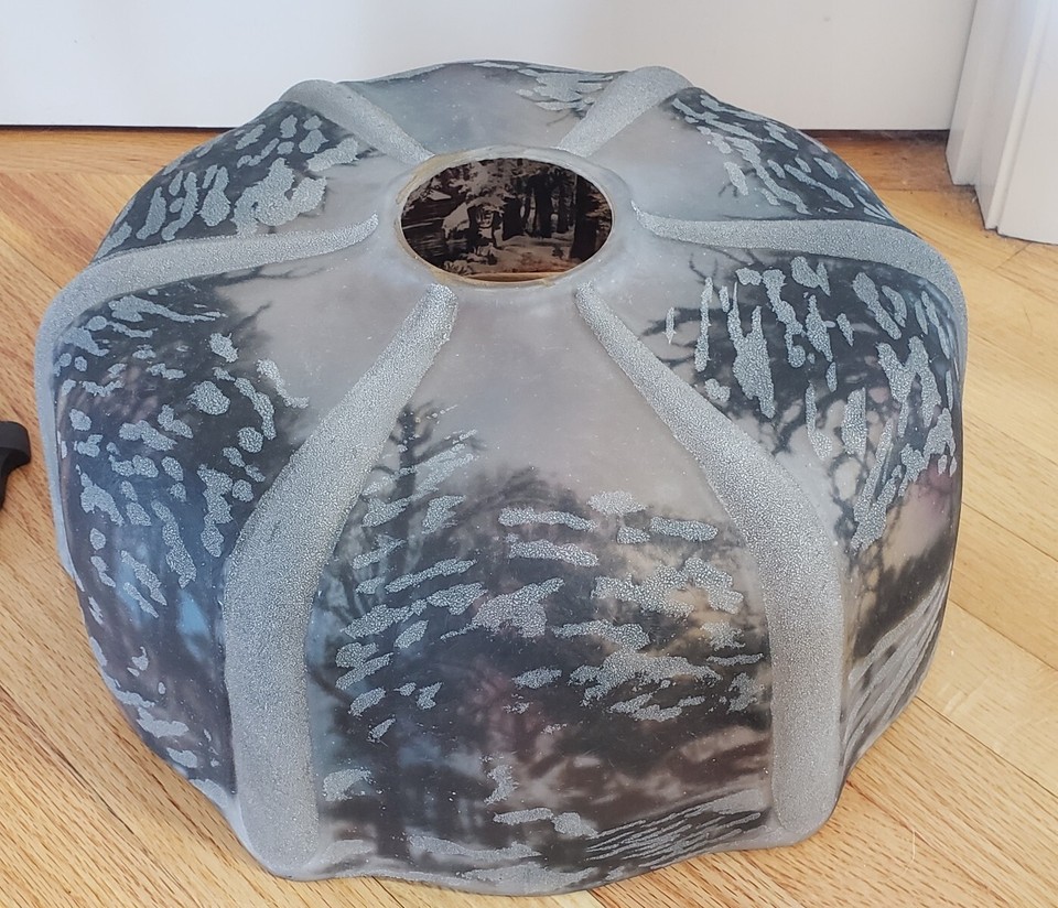 HUGE Pittsburgh Reverse Painted Winter Scene Lamp - Handel Pairpoint ...