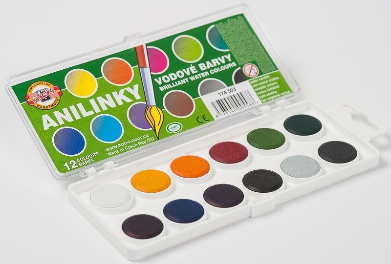 Koh-I-Noor Anilinky 12 Colour Brilliant Watercolour Paint Set 174 503 ...
