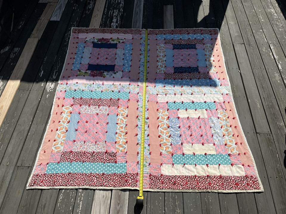 ANTIQUE 80” X 73“ QUILT PATCHWORK 4 BLOCKS HANDMADE GRANDMA QUILT ...