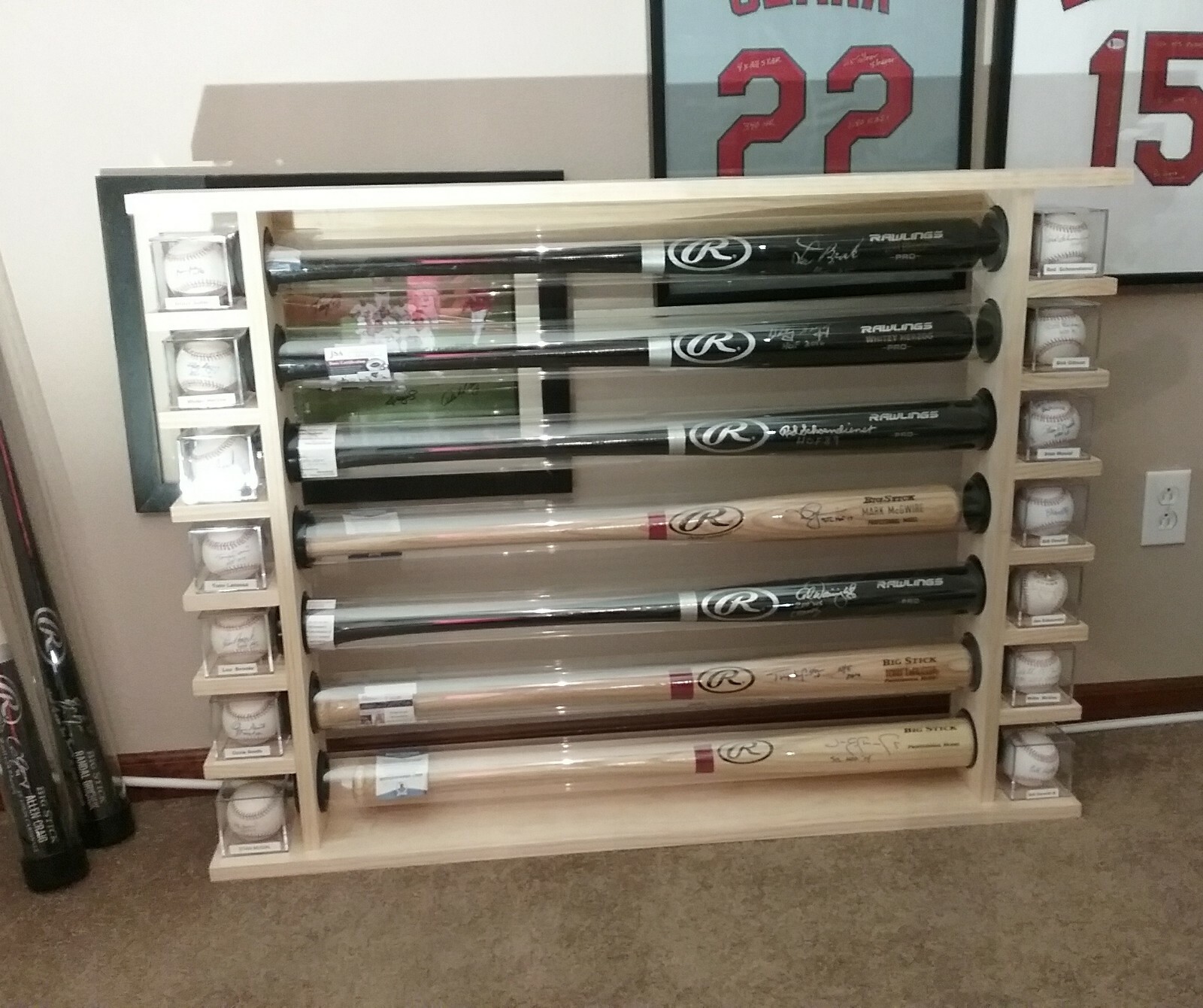 7 Bat - Wood Free Standing Baseball Bat Display Rack w/ shelves | eBay