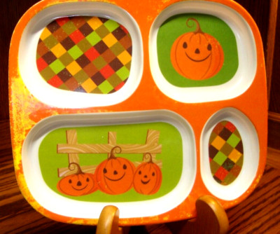 Vtg Children's HALLOWEEN Divided Plate 9.5"x8.5" Dish~Pumpkins Harvest ...