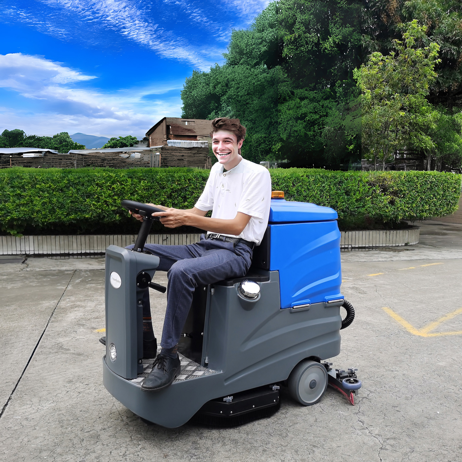 Ride-On Driving Floor Scrubber Machine Battery Powered Warehouse ...