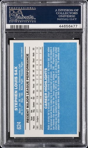 1982 DONRUSS #624 STEVE SAX ROOKIE RC PSA 10 | eBay