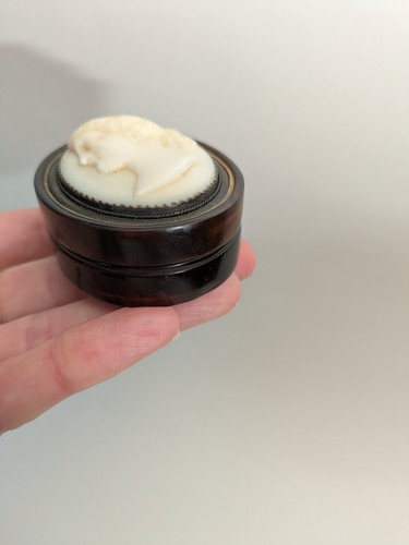 Antique Celluloid Faux Tortoise Shell Snuff Pill Cameo Box | eBay