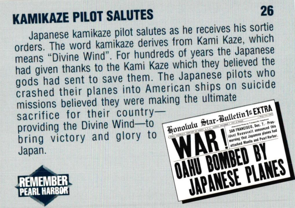 Remember Pearl Harbor Kamikaze Pilot Salutes 1991 Tuff Stuff Trading ...