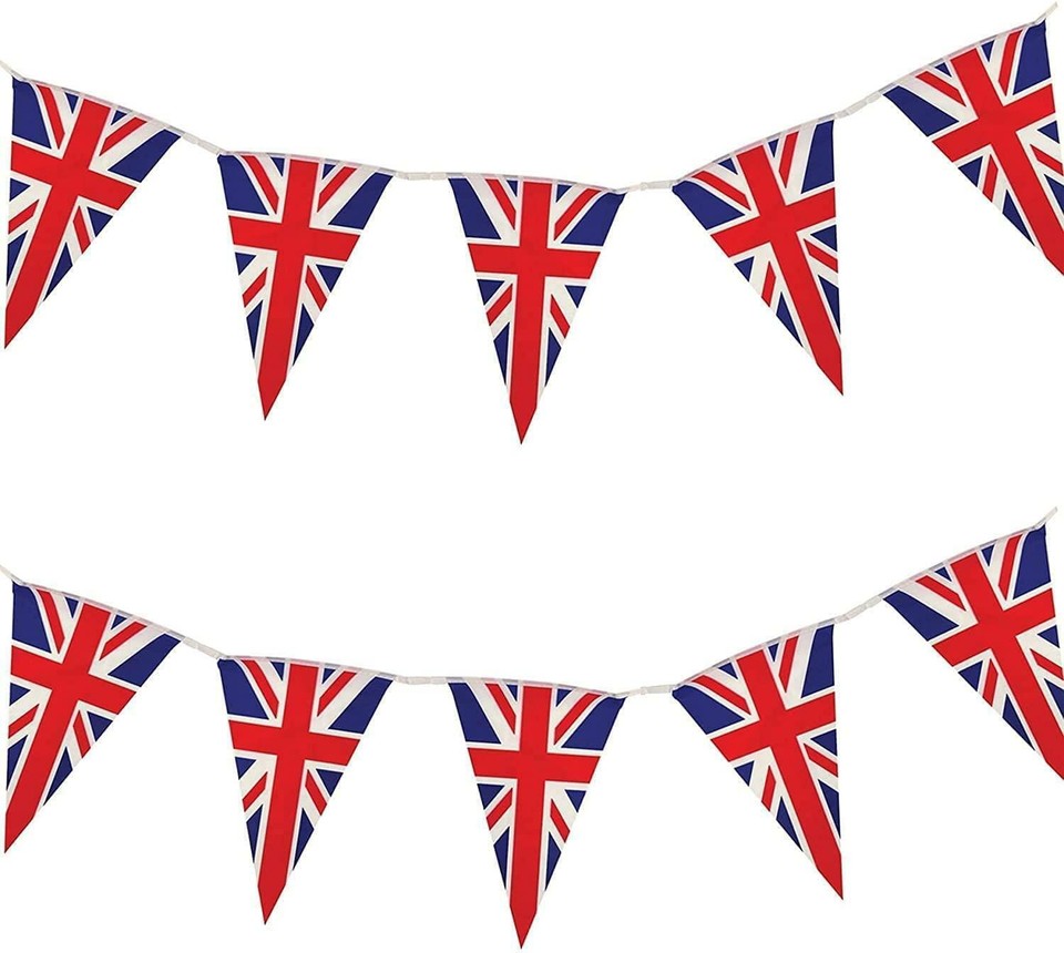 VE Day Union Jack Bunting 100 Triangle Flags Royal Event Street Party ...