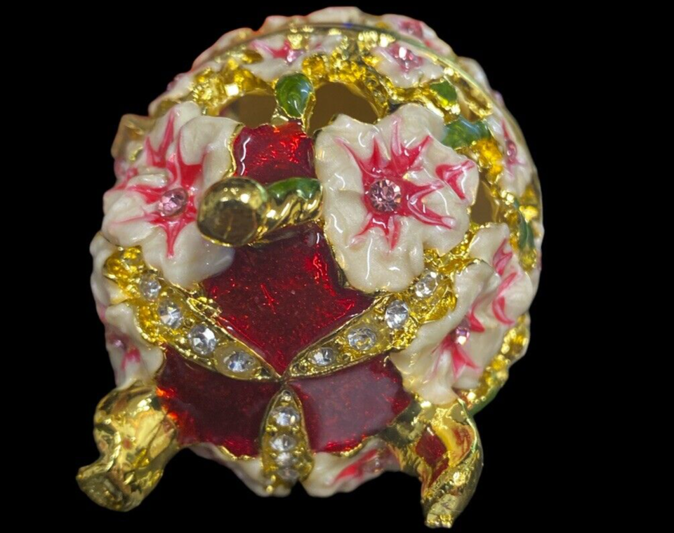 vintage Decorative Red Trinket Box With Enamelled Flowers Faux Gems | eBay