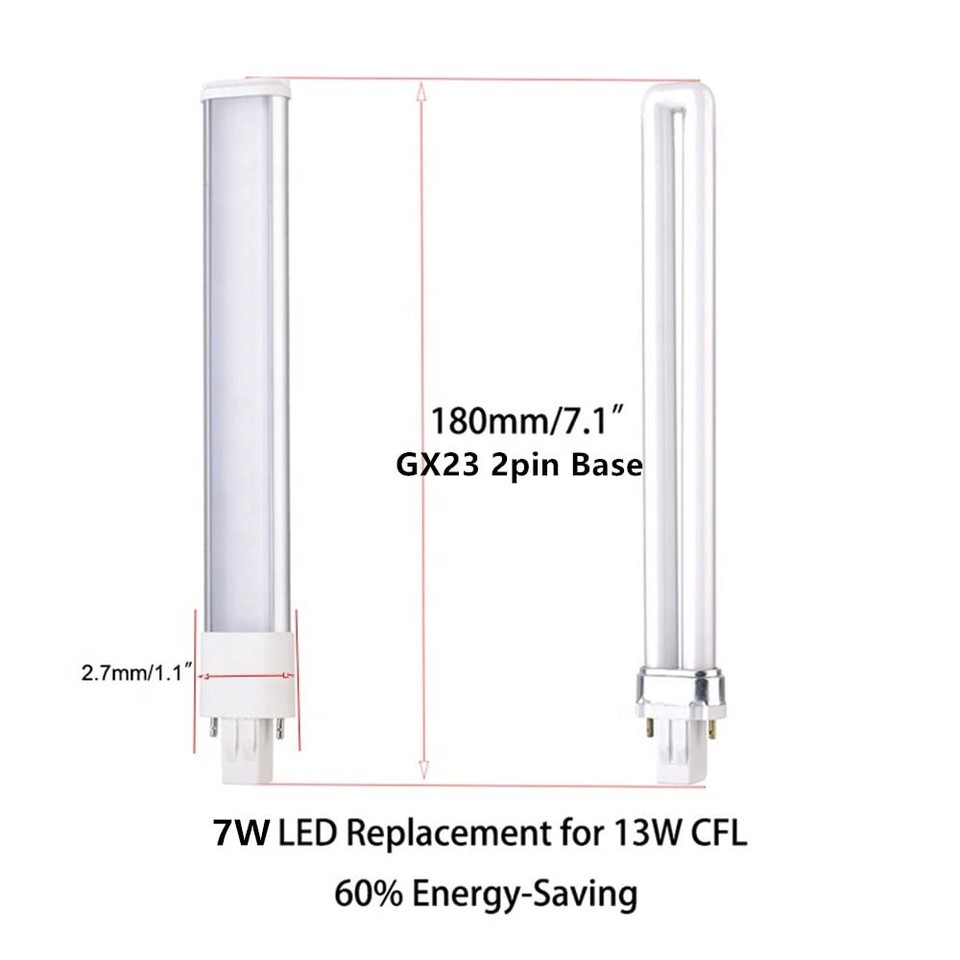 ULIKELED 2 Pack 7W 2 Pin GX23 LED Horizontal PL Light Bulb, 13W CFL ...