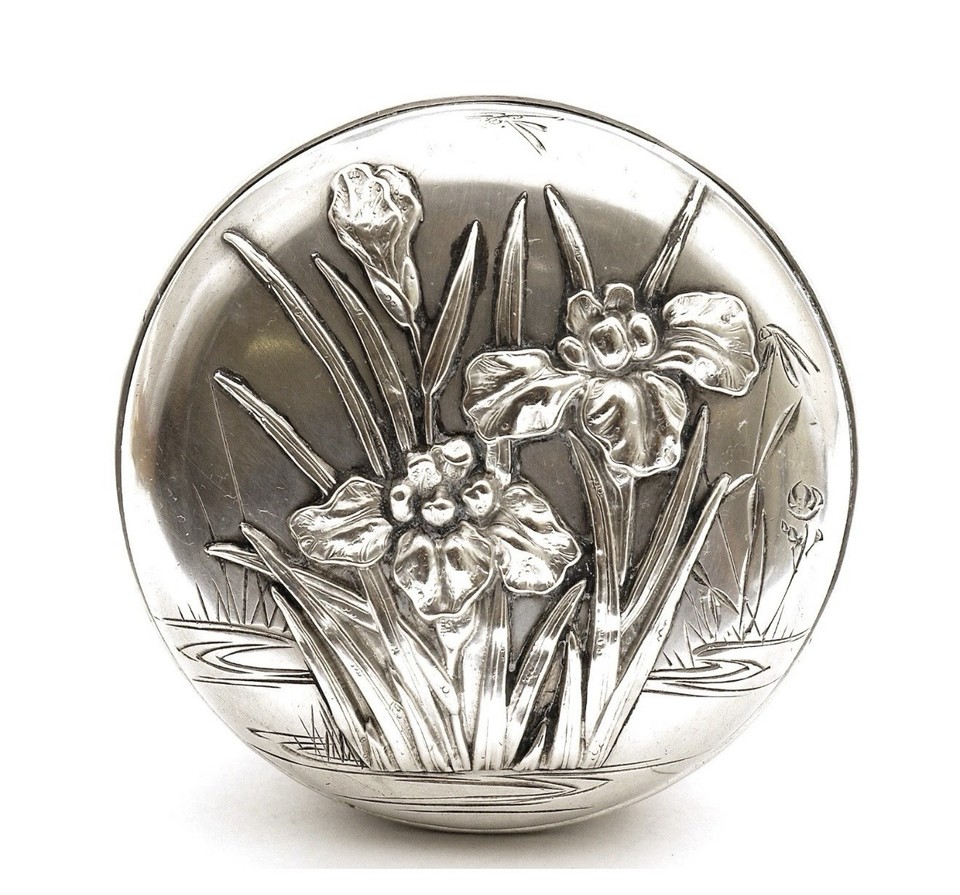Rare Antique Japan Sterling Box Iris Flower Bowl W/ Lid Pure Silver ...