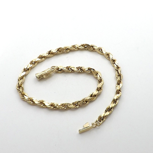 14k Gold Rope Link Bracelet Diamond Cut 4mm Long Mens Hollow Unisex ...