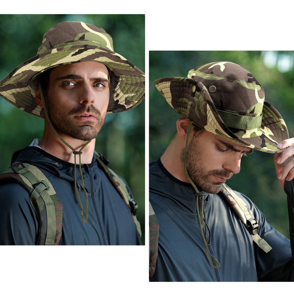 Tactical Boonie Hat Military Camo Bucket Wide Brim Sun Fishing Bush ...